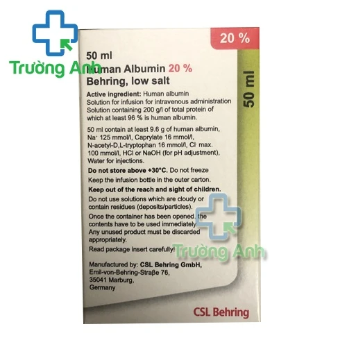 Human Albumin 20% 50ml Behring - Dung dịch truyền hiệu quả